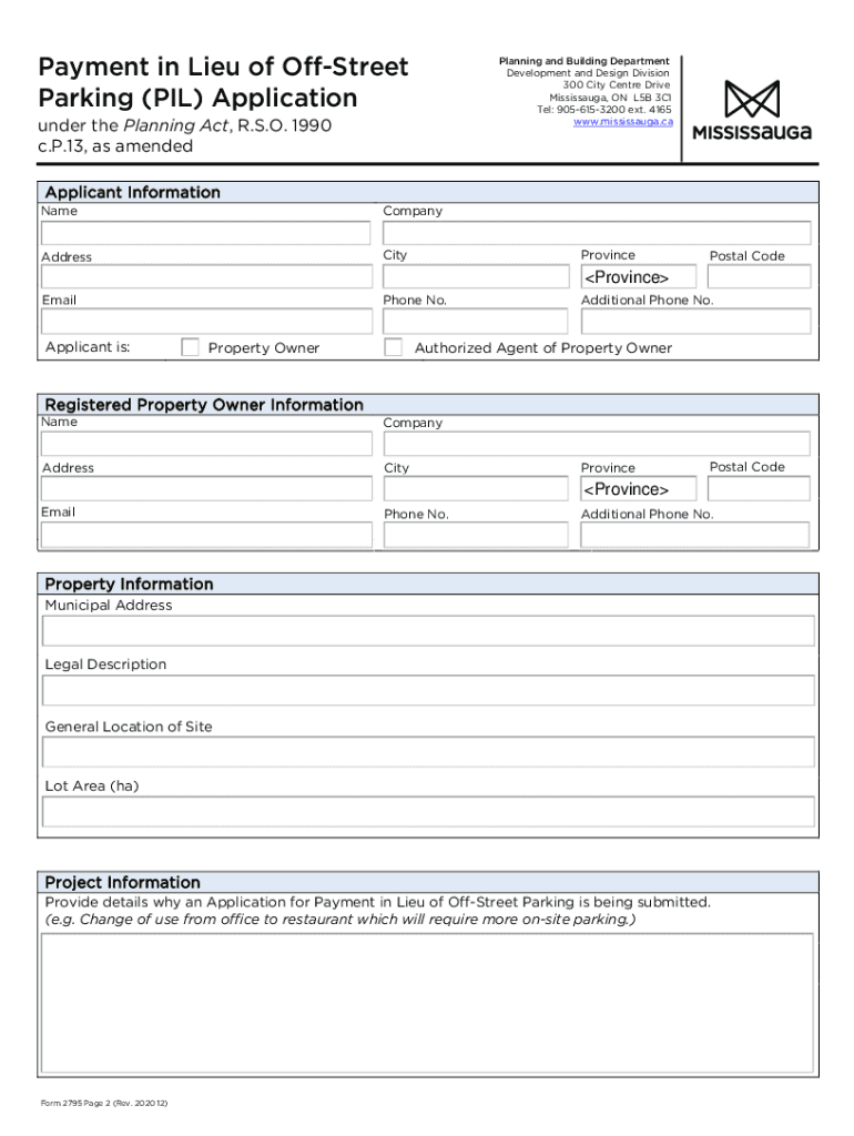 Fillable Online Payment in Lieu of Off-Street Parking (PIL) Application ...