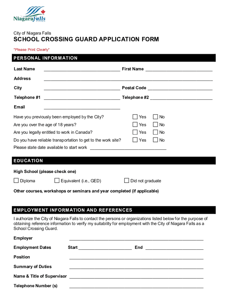 Fillable Online City of Niagara Falls SCHOOL CROSSING GUARD APPLICATION ...