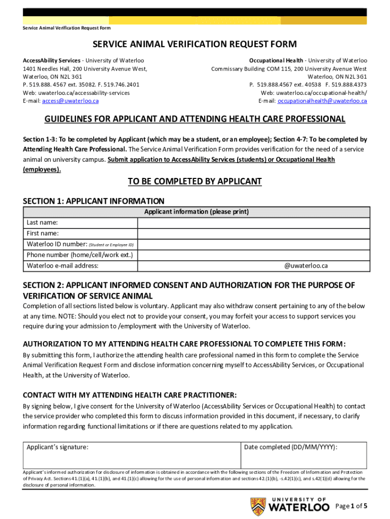 Fillable Online Service Animal Verification Request Form SERVICE ANIMAL ... Fax Email Print ...