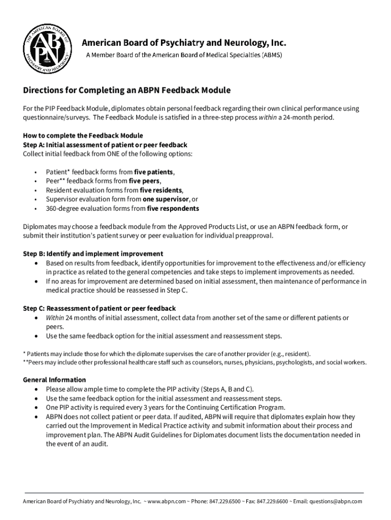 Fillable Online ABPN Directions and Evaluation Form Fax Email Print ...