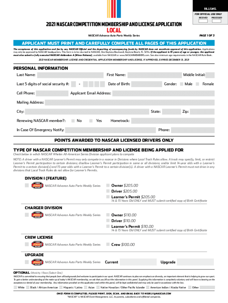 Fillable Online POINTS AWARDED TO NASCAR LICENSED DRIVERS ONLY TYPE OF ...