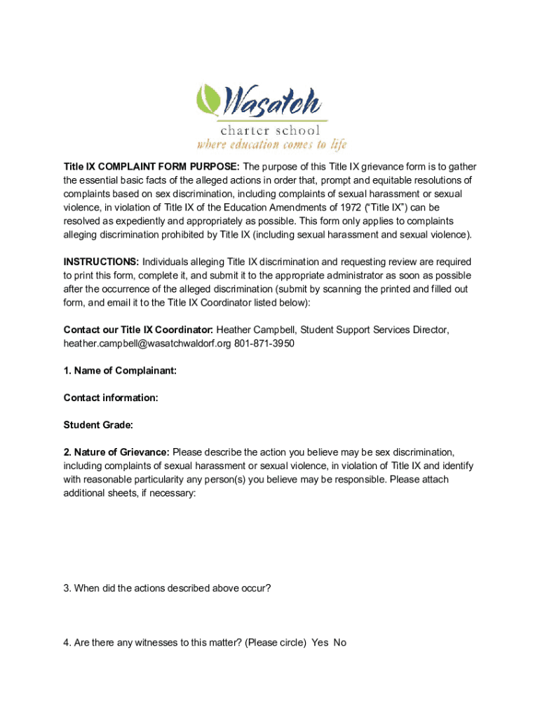 Fillable Online ALVA TITLE IX FORMAL COMPLAINT FORM Fax Email Print ...