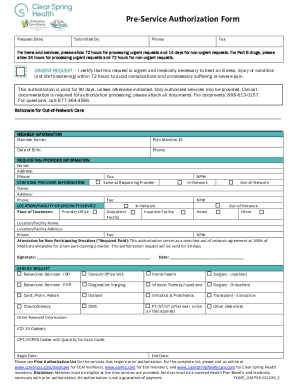 Fillable Online Pre-Service Authorization Form - Clear Spring Health ...