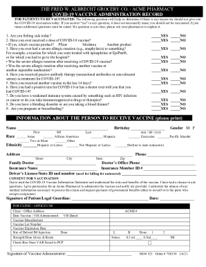 Fillable Online COVID-19 Immunization Administration Form Fax Email ...