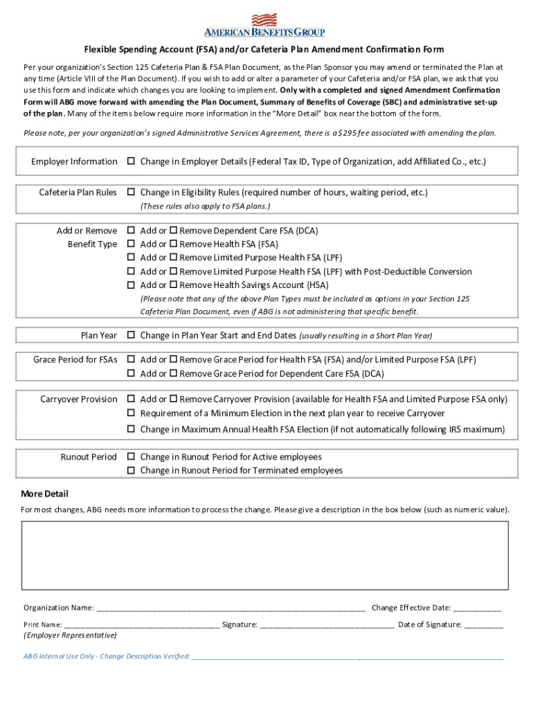 Fillable Online SAMPLE FLEXIBLE BENEFITS PLAN AMENDMENT AND SUMMARY OF ...