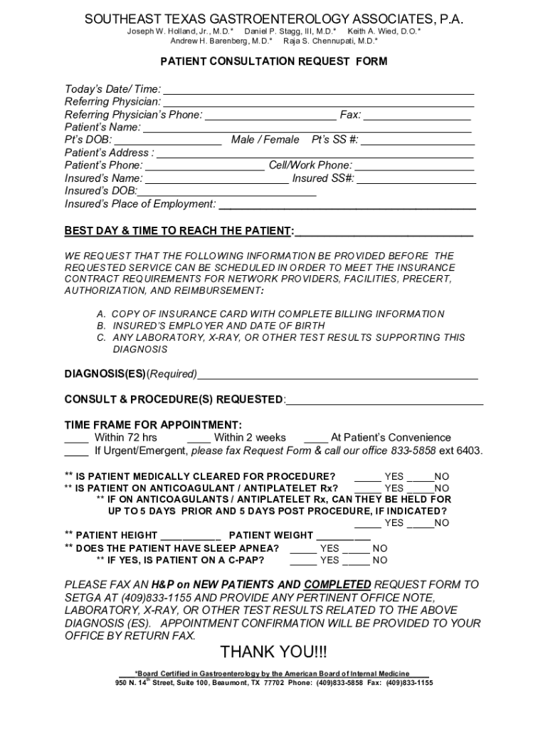 Fillable Online PATIENT CONSULTATION ENDOSCOPY FAX REQUEST2.doc Fax Email Print - pdfFiller