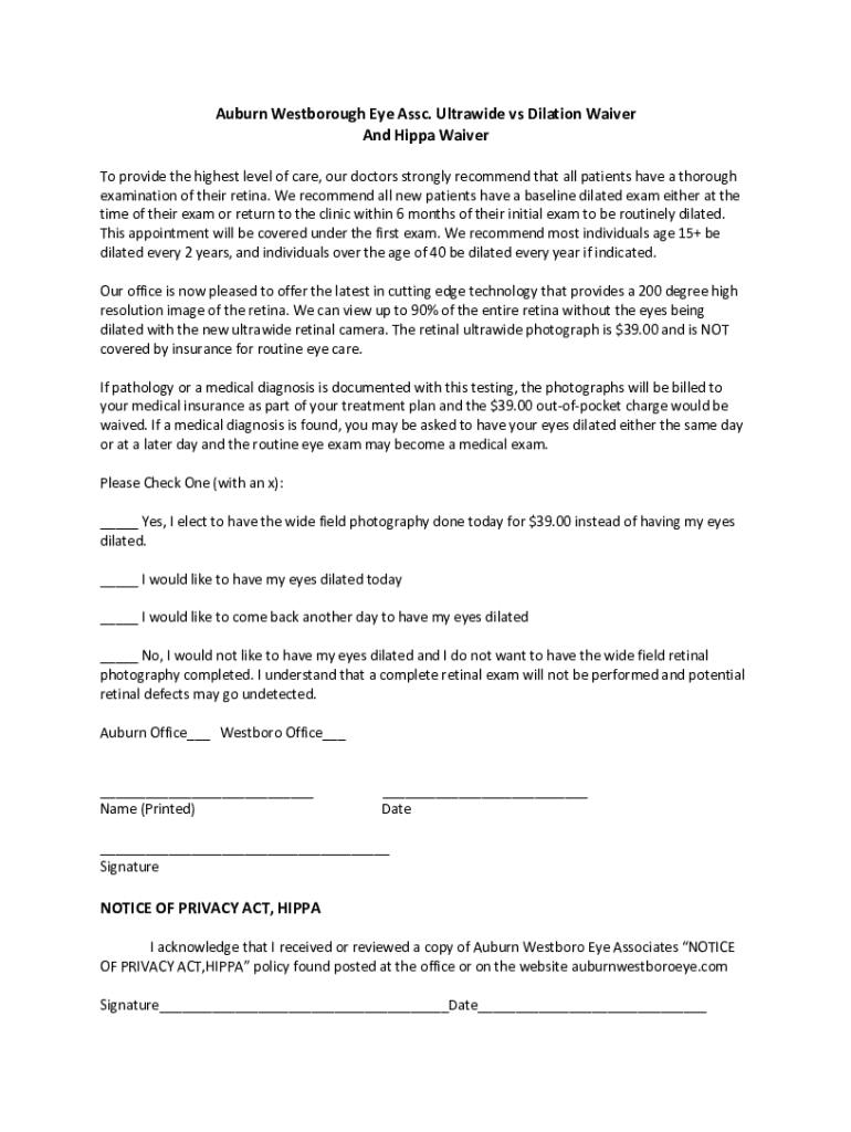 Fillable Online Auburn Westborough Eye Assc. Ultrawide vs Dilation ...
