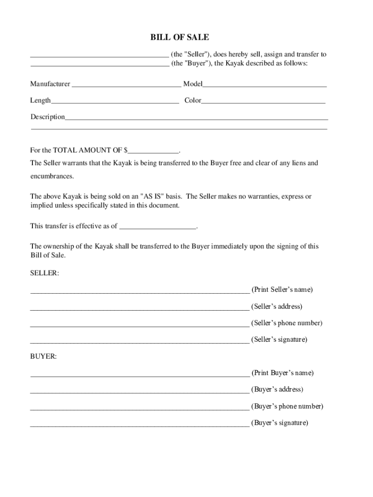 Fillable Online Fillable PDF Bill of Sale Forms - Bill of Sale Form Fax Email Print - pdfFiller