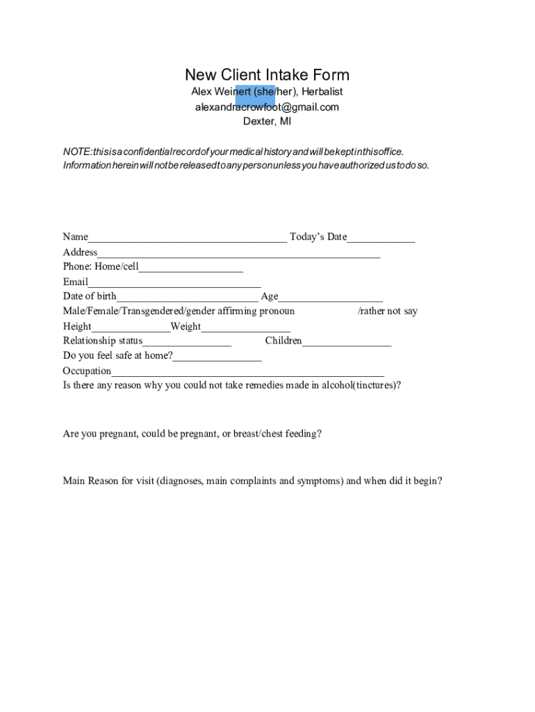 Fillable Online New Client Intake Form(1).pdf Fax Email Print - pdfFiller