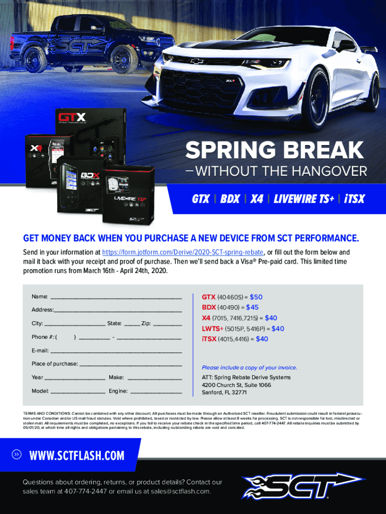 Fillable Online SCT Performance Rebate Form. SCT Performance Rebate ...