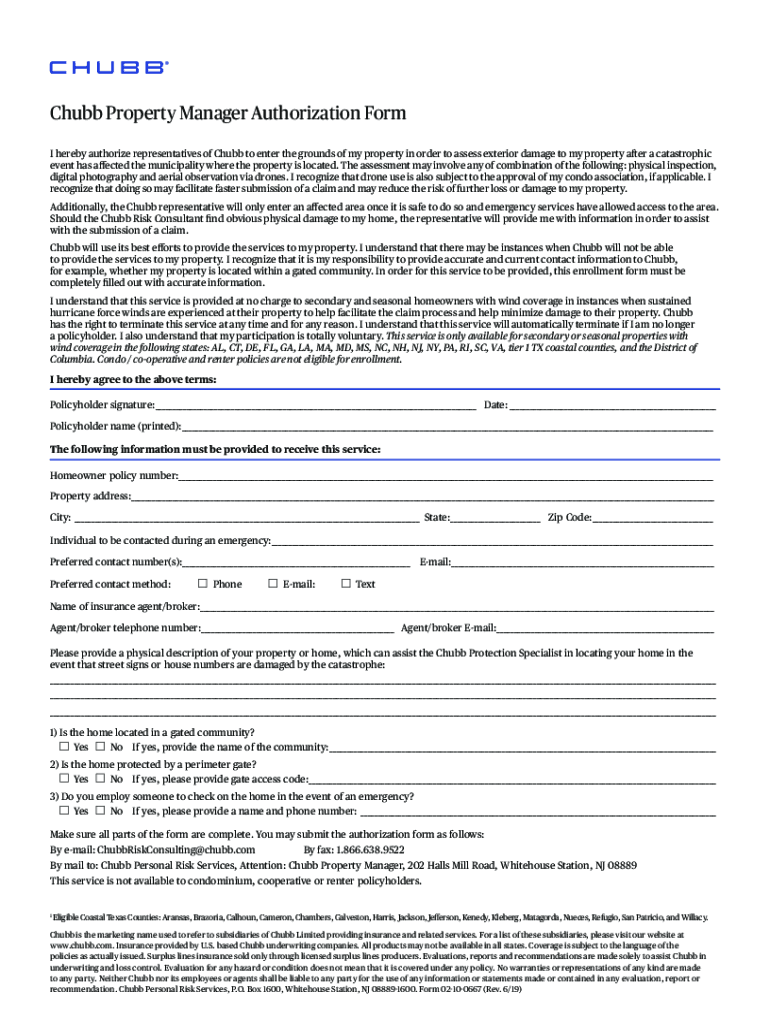 Fillable Online Enrollment Authorization Form - Chubb Fax Email Print ...