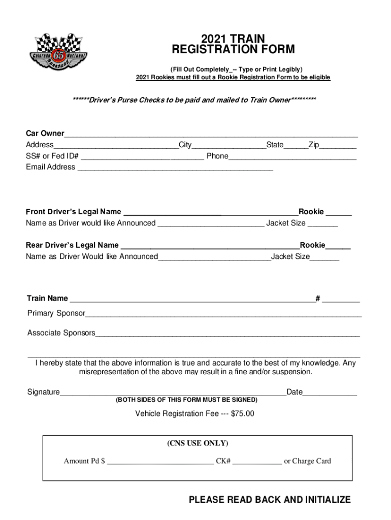 Fillable Online 2021 TRAIN REGISTRATION FORM - Colorado National ...