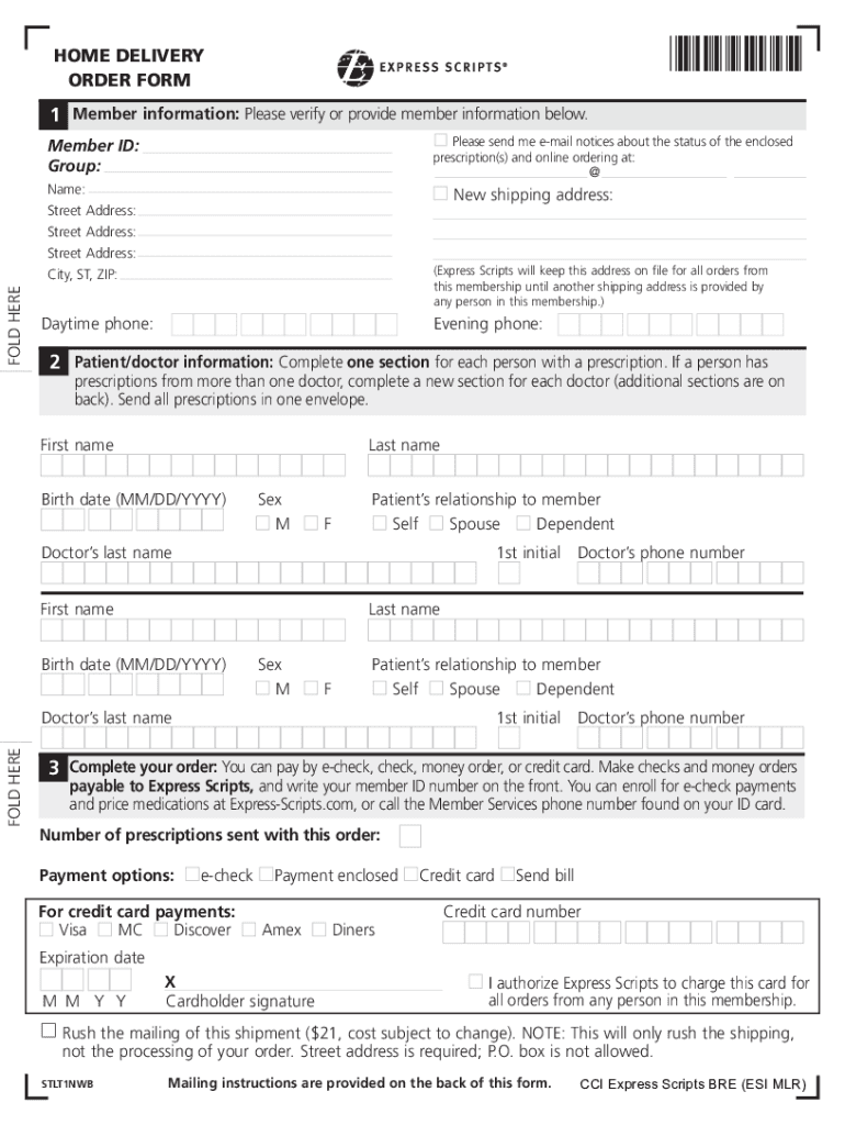 Fillable Online Express Scripts - Home Delivery Order Form. Express ...