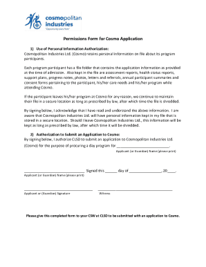 Fillable Online Permissions Form for Cosmo Application Fax Email Print - pdfFiller