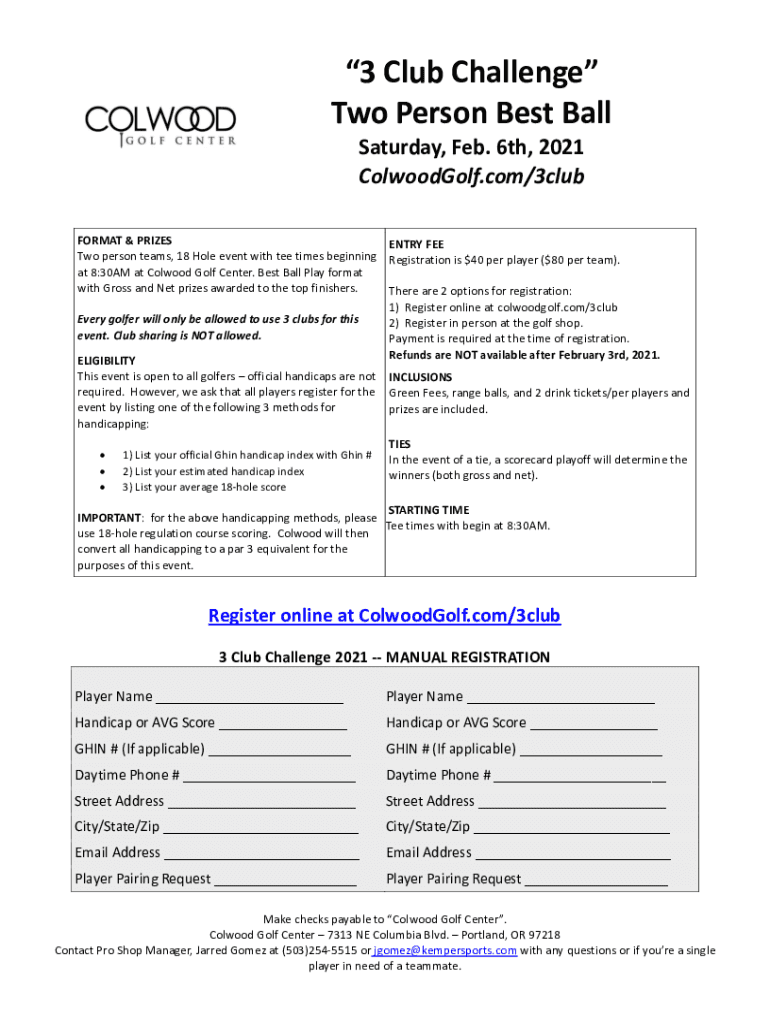 Fillable Online 3 club Challenge... Which clubs would you bring ...