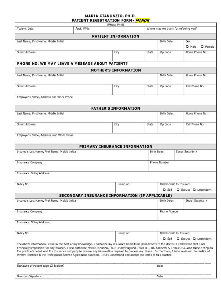 Fillable Online SAMANTHA ZUREK, M.A., NCC, LCPC PATIENT REGISTRATION ...