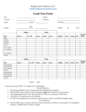 Fillable Online Load Test Form - generatorhelponline.com Fax Email ...