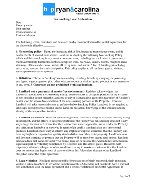 Fillable Online No-Smoking PolicyLease Addendum Template - Smoke Free ...