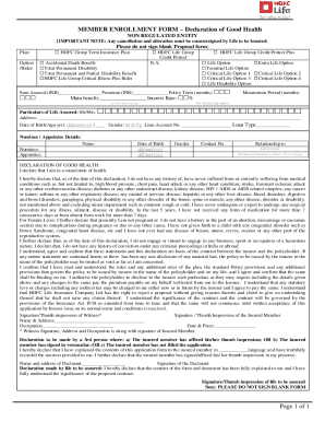 Fillable Online MEMBER ENROLLMENT FORM Declaration of Good Health NON ...