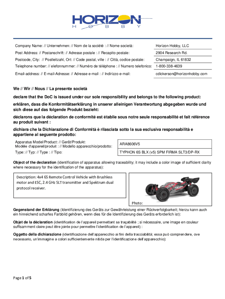 Fillable Online EU Declaration of Conformity/EU ... - Horizon Hobby Fax ...