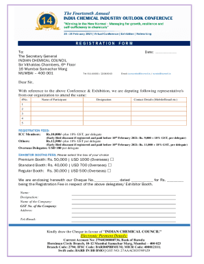 Fillable Online REGISTRATION FORM - Indian Chemical Council Fax Email ...
