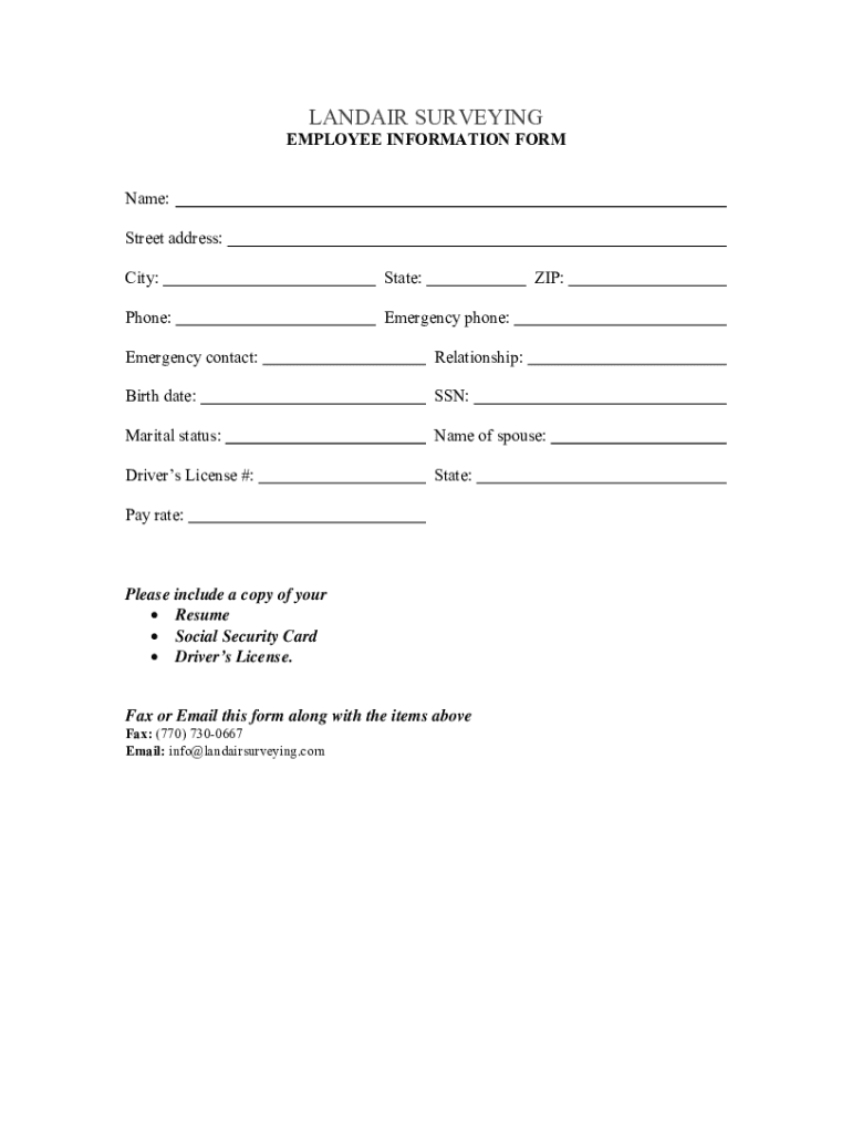 Fillable Online EMPLOYEE-INFORMATION-FORM.doc Fax Email Print - pdfFiller