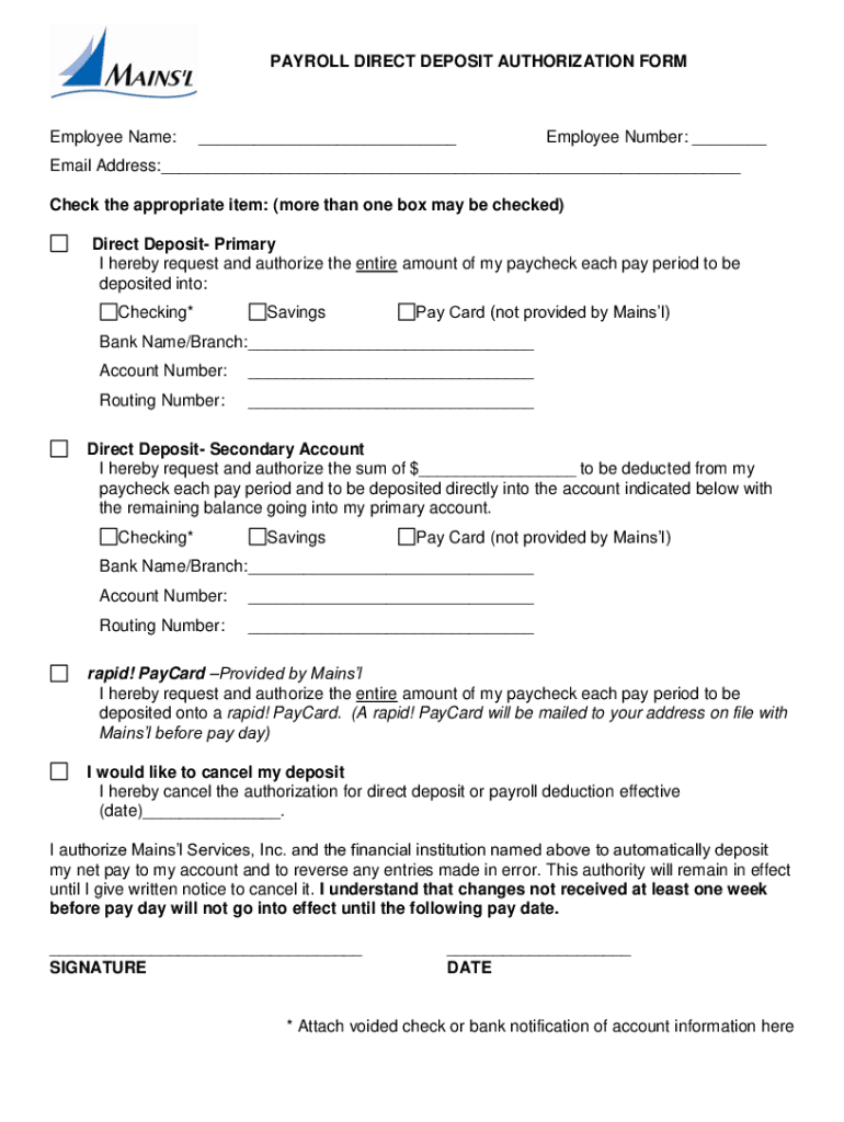 Fillable Online PAYROLL AUTHORIZATION FORM - Mains'l Fax Email Print ...