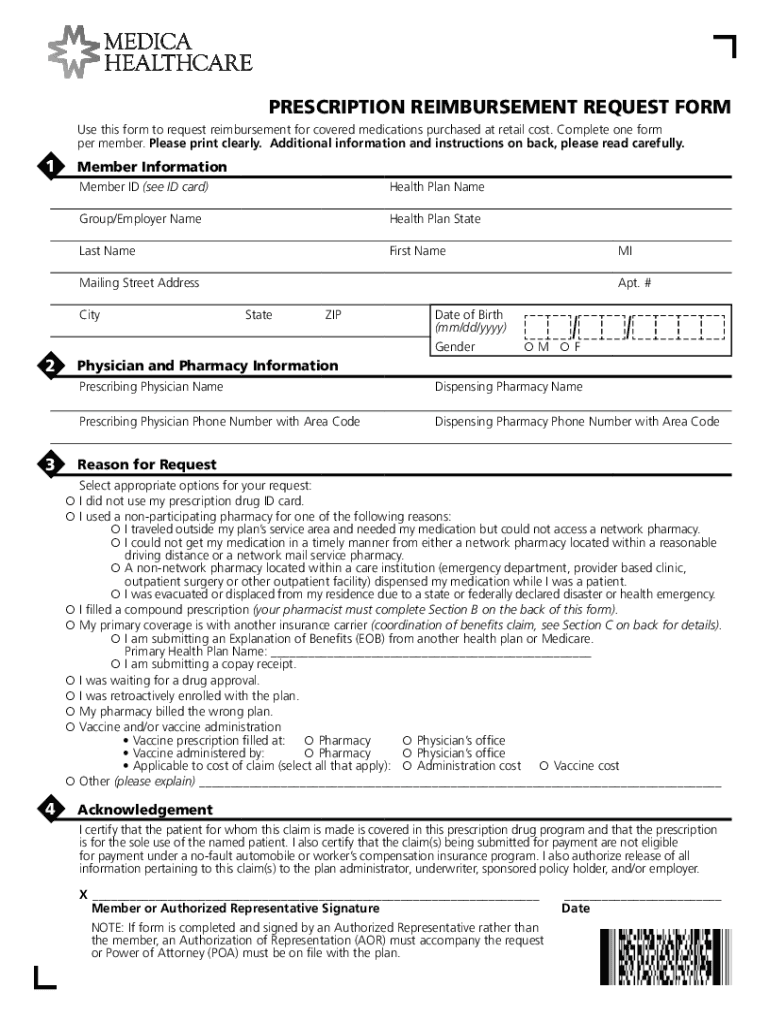 Fillable Online Prescription Reimbursement Request Form - Optum RX Fax ...