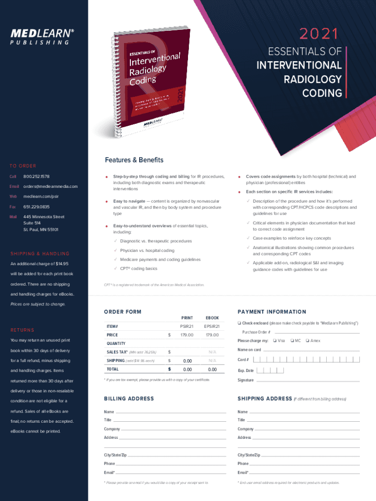 Fillable Online ESSENTIALS OF INTERVENTIONAL RADIOLOGY CODING ...