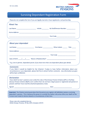 Fillable Online Surviving Dependant Registration Form - My BA Pension ...