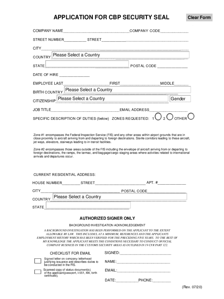 Fillable Online U.S. Customs Seal ApplicationPort of Seattle Fax Email ...