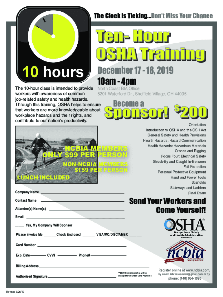 Fillable Online OSHA Training 2019 Registration Form Fax Email Print ...