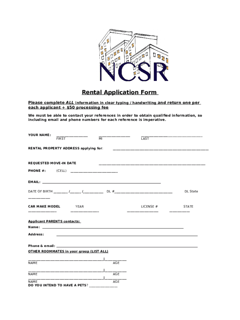 Rental Application - ncstudentrentals.com Doc Template | pdfFiller