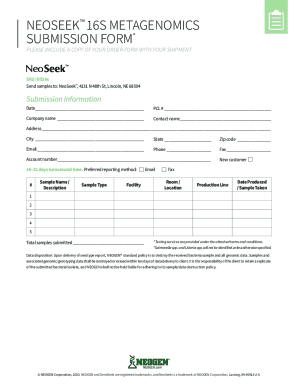 Fillable Online NEOSEEK 16S METAGENOMICS SUBMISSION FORM Fax Email ...