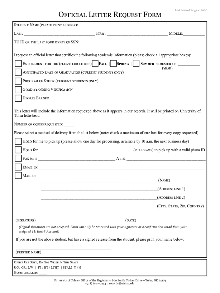 Fillable Online Last revised Official Letter Request Form Fax Email ...