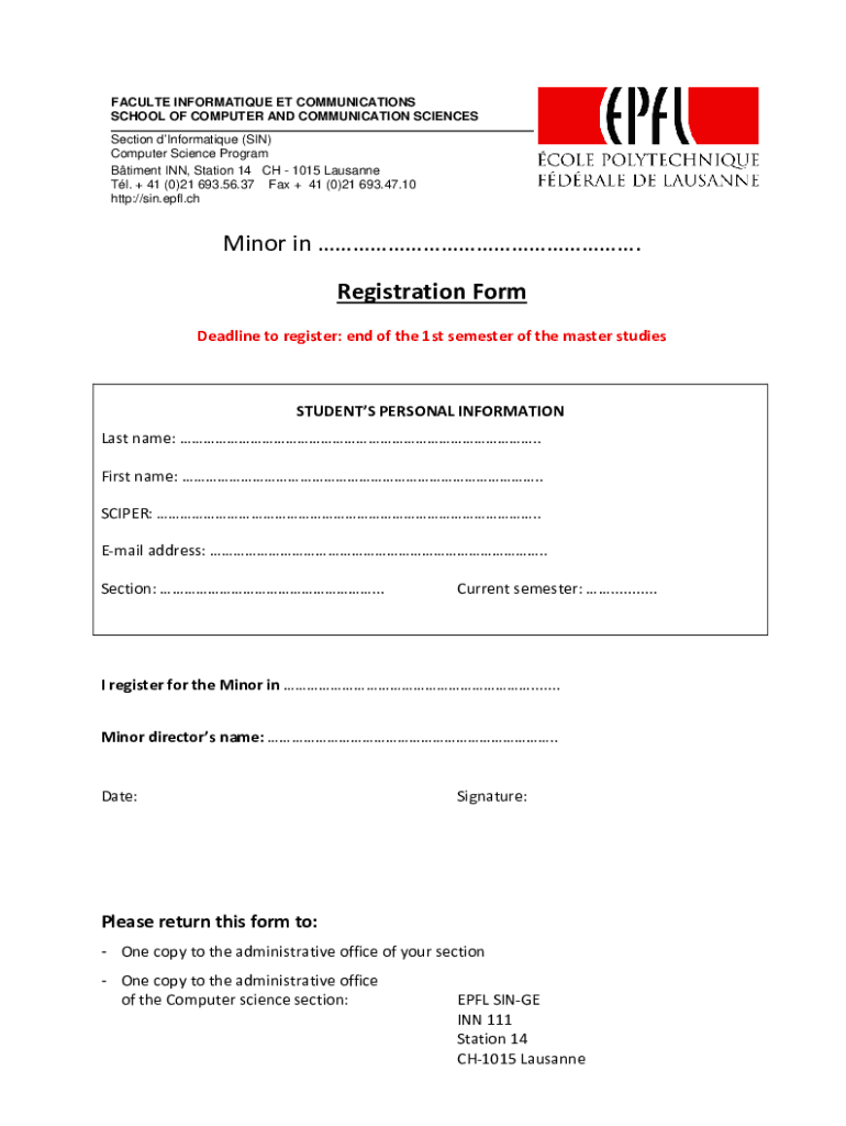 Fillable Online Minor in . Registration Form Fax Email Print - pdfFiller