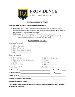 Fillable Online RECORDS REQUEST FORM - Providence Christian Academy Fax ...