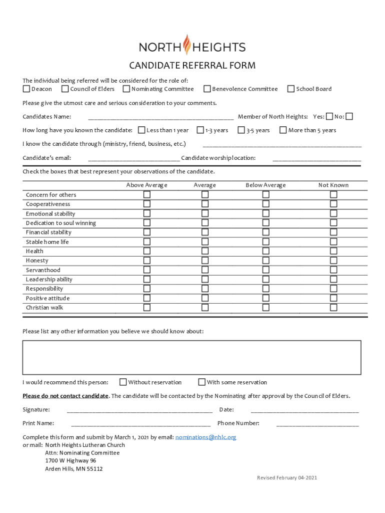 Fillable Online Deacon and Candidate Nomination Referral Form.docx Fax ...