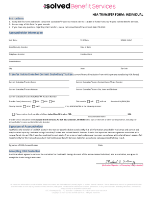 Fillable Online HSA TRANSFER FORM: INDIVIDUAL - Alera Edge Fax Email Print - pdfFiller