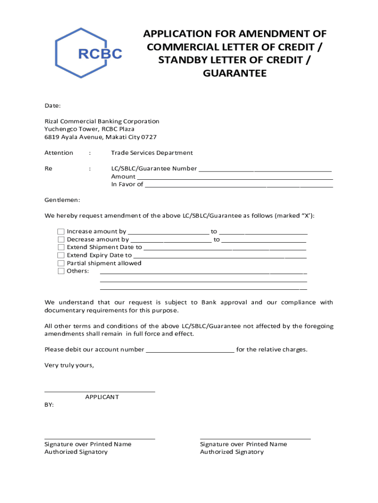 Fillable Online Application and Agreement for Standby Letter of Credit ...