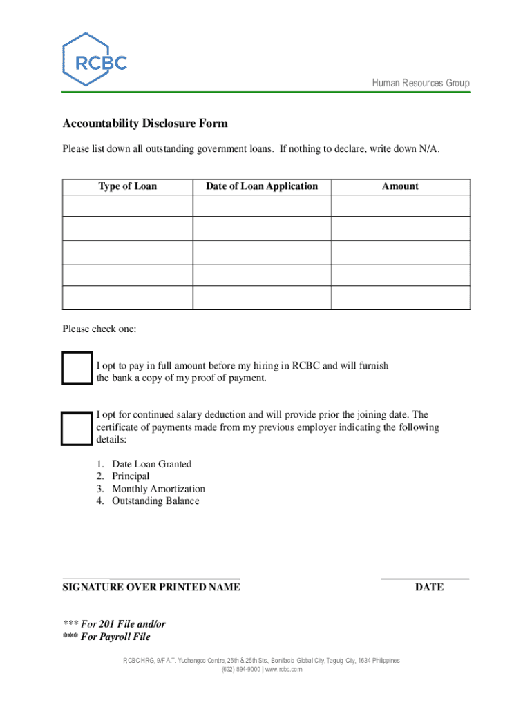 Fillable Online Accountability Disclosure Form - RCBC Fax Email Print ...