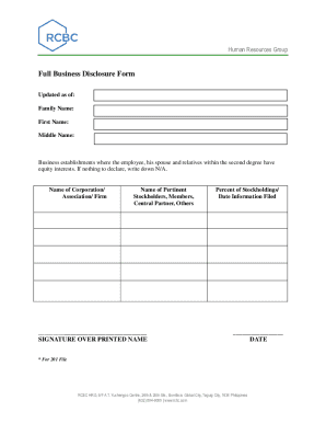 Fillable Online Full Business Disclosure Form - RCBC Fax Email Print ...