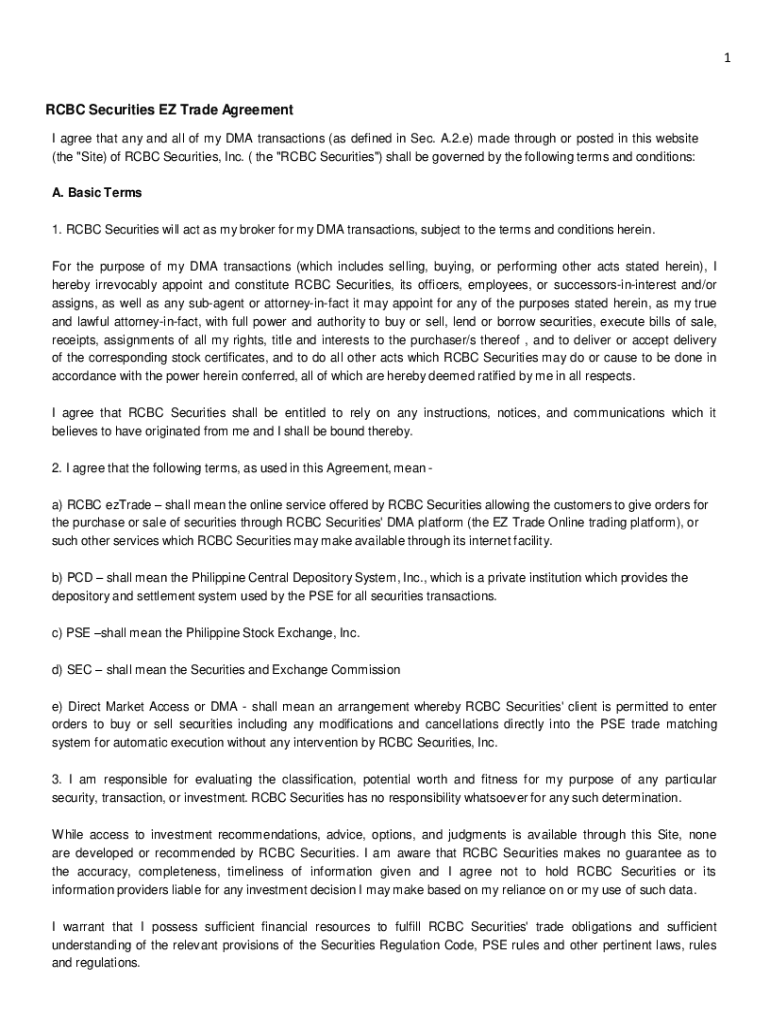 Fillable Online RCBC Securities EZ Trade Agreement Fax Email Print ...