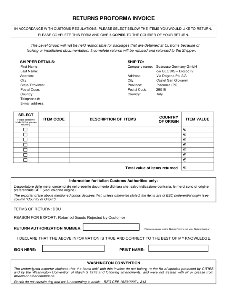 Fillable Online RETURNS PROFORMA INVOICE - WWW.CLARKS.EU Fax Email ...