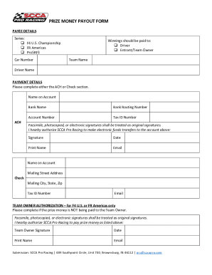 Fillable Online PRIZE MONEY PAYOUT FORM Fax Email Print - pdfFiller