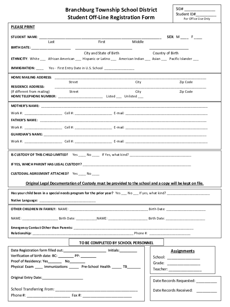 Fillable Online Student Off-Line Registration Form Fax Email Print ...