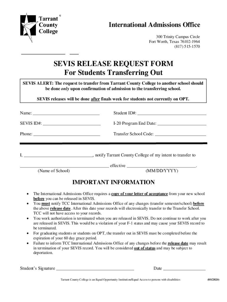 Fillable Online Sevis Release Request Form Fax Email Print - pdfFiller