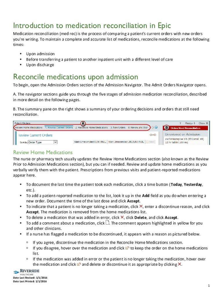 Fillable Online Introduction to medication reconciliation in Epic ...