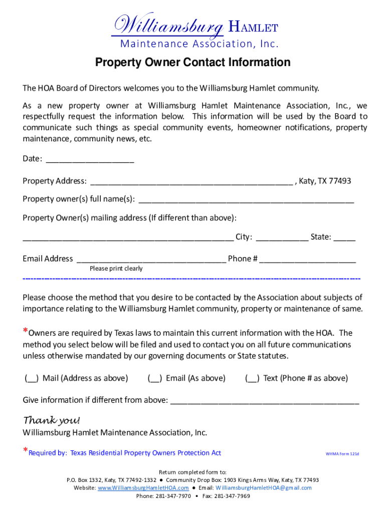 Fillable Online HOA Disclosures for Williamsburg VA NeighborhoodsMr ...