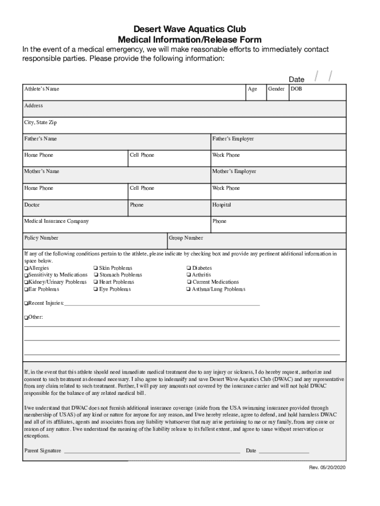 Fillable Online DWAC Medical Release Form Fax Email Print - pdfFiller